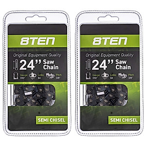 8TEN Chainsaw Guide Bar and 2 Chains For Poulan Husqvarna 365 372 Rancher 240RNDD009 72DPX084G 24 inch .050 3/8 84DL
