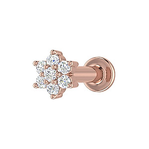 FINEROCK 0.04 Carat 7-Stones Cluster Diamond Nose Pin Stud in 14K Rose Gold