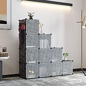 C&AHOME Cube Storage Organizer with Doors, 12-Cube Shelves, Closet Cabinet, DIY Plastic Modular Bookshelf Ideal for Bedroom, Living Room, 36.6”L x 12.4”W x 48.4”H Black USHS3012B-DOOR