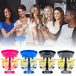 WorldBasics 6 Shot Glass Dispenser and Holder | Includes Shot Dispenser with Shot Glasses & Plugs | Shot Buddy Dispenser with Glasses | Shot Glass Holder & Shot Pourer- (Blue)
