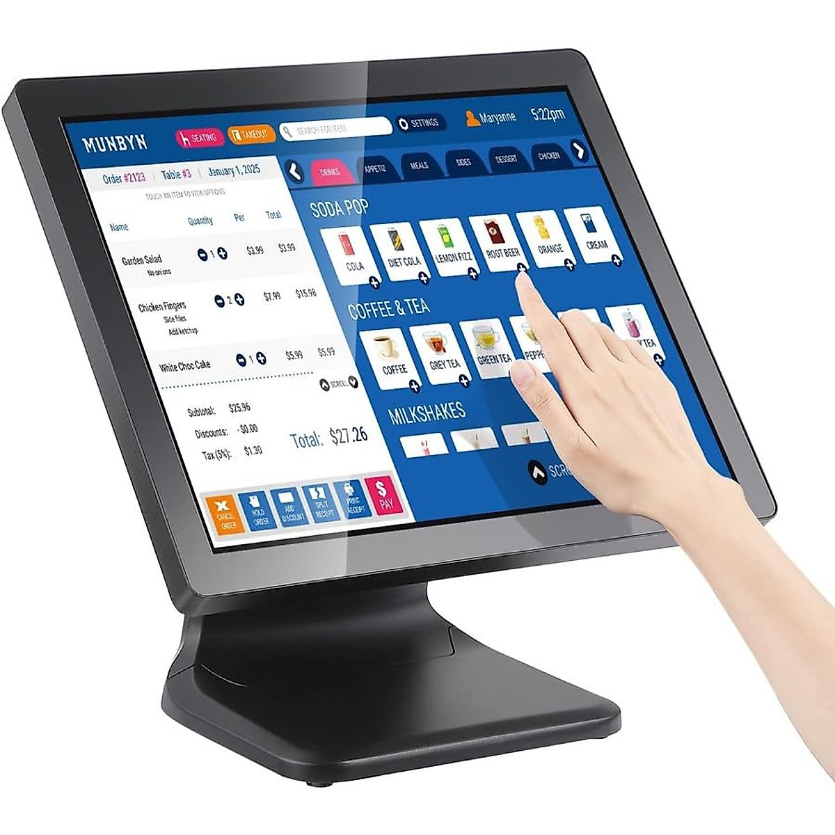 MUNBYN 17-inch POS-Touch-Screen-Monitor, POS-System-for-Small-Business, Multi-Touch Monitor, 400 nits True Flat Seamless Capacitive LED, VGA/HDMI Input for Office, POS, Restaurant, No Driver Required