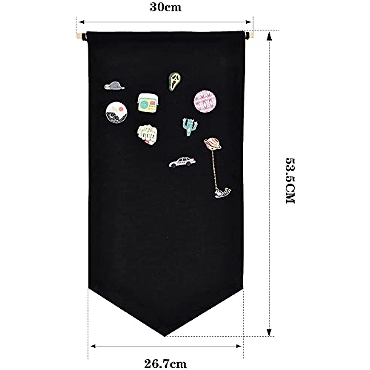Wall Hanging Brooch Pin Organizer Canvas Display Pins Storage Case Brooch Collection Storage Holder Necklace Glitter Pin Collection Organizer Banner (Black)