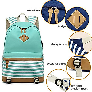 Sqodok Backpack for Teen Girls, Cute Casual Backpack with USB Charging Port, Lightweight Bookbag 15.6'' Laptop Backpack for Middle School High School, Green