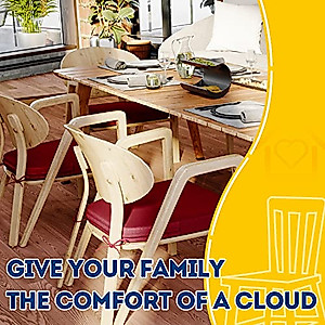 AAAAAcessories Square Chair Cushions with Ties and Removable Cover, 2" Thick Kitchen Chair Pads, Indoor Dining Room Chair Cushions, 16" x 16", 6 Pack, Wine Red