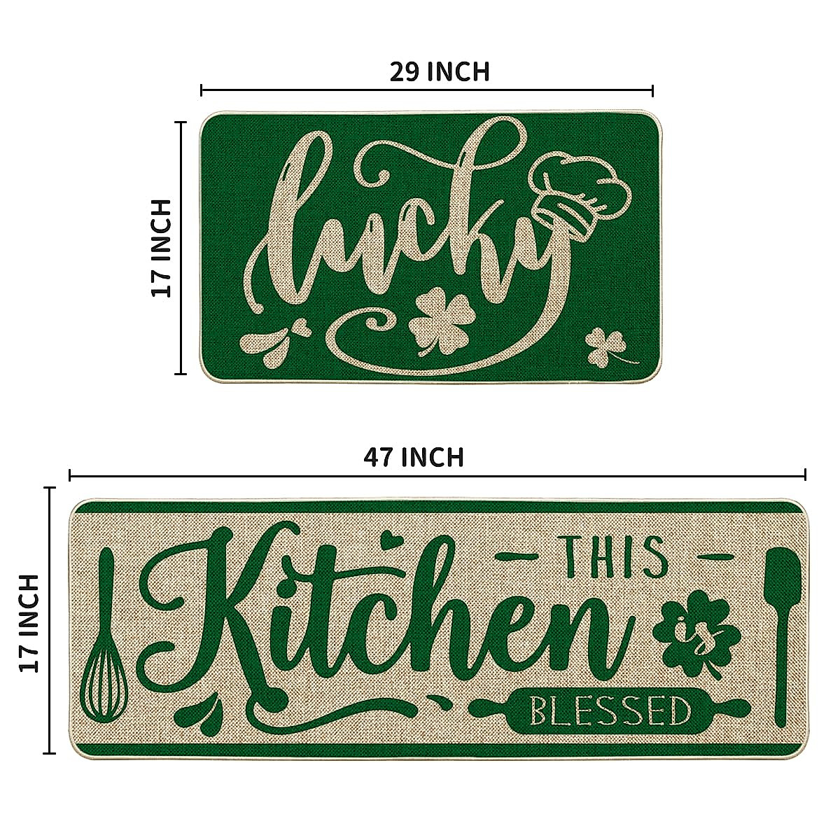 Artoid Mode This Kitchen is Blessed Luck Clover Shamrock Decorative Kitchen Mats Set of 2, Home Party Home Kitchen Rugs - 17x29 and 17x47 Inch