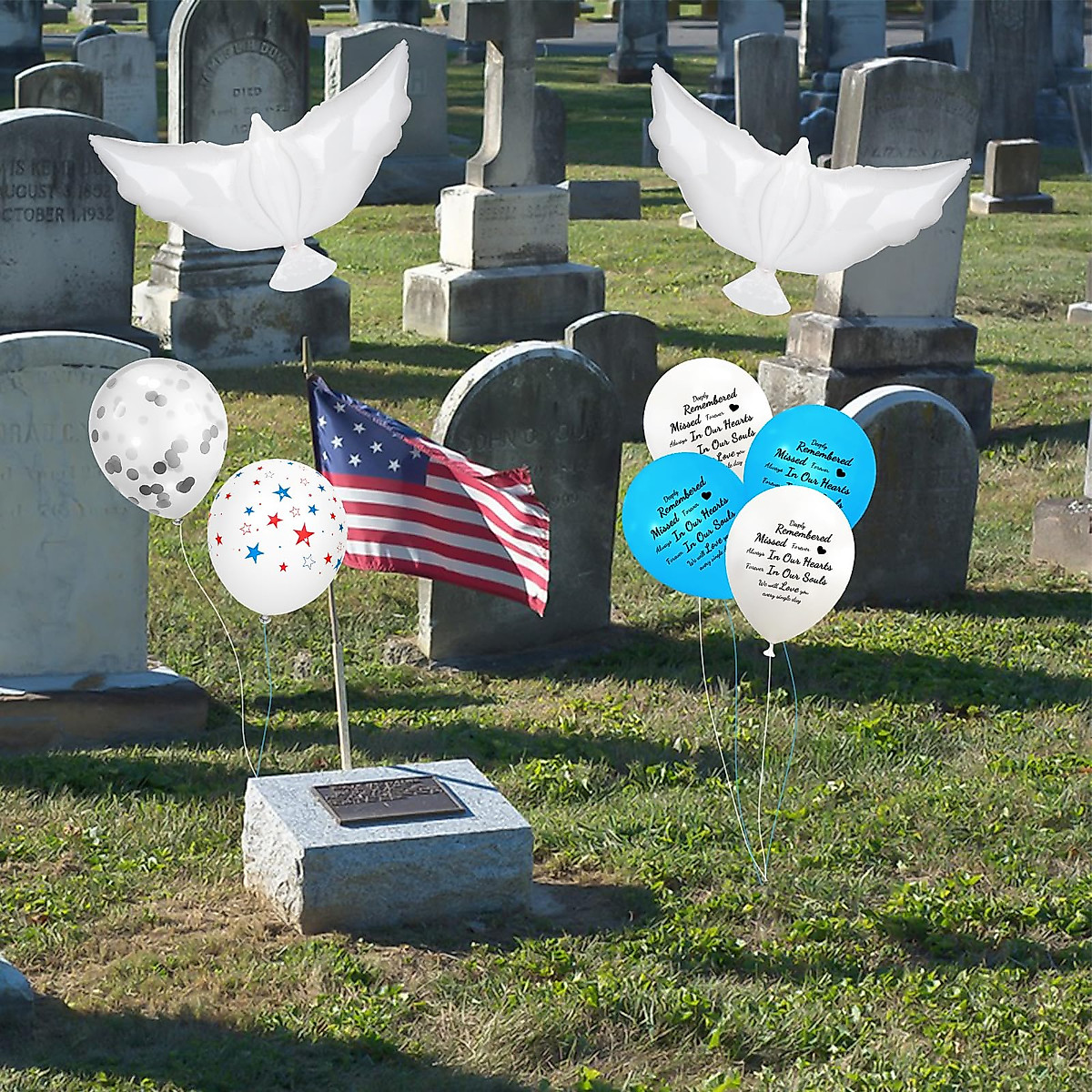 YFDFFSDCY 50 Pack White Dove Memorial Balloons to Release in Sky Biodegradable White and Blue Funeral Remembrance Balloons for Memorial Service, Sabbaths, Condolence, Celebration of Life Decorations