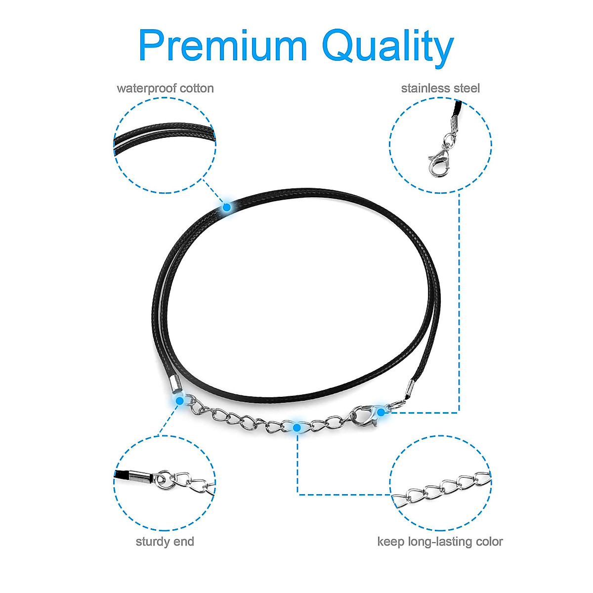 24PCS Black Cord Necklace, 20 in Waxed Necklace Cords for Pendants, Black String Necklace with Clasp for DIY Jewelry Making…