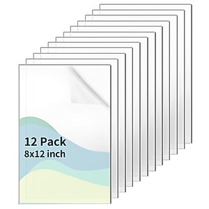 12 Pack 8" x 12" Clear Acrylic Sheets 1.8mm Thick Transparent Cast Plexiglass Plastic Sheets Clear Plastic Acrylic Boards Panel Glass Replacement for DIY Display Projects, Craft, Sign, Photo Frame