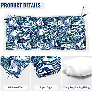 TWLEAR Tufted Bench Cushion for Outdoor Furniture, Patio Swing Cushion 44 x 19 x 5 Inch, Overstuffed Outdoor Chair Cushion for Garden Loveseat Lounge Storage, 1 Pack, Leaves Ink Blue