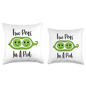 Two Peas In A Pod Funny Brother Sister Twins Matching Throw Pillow, 16x16, Multicolor