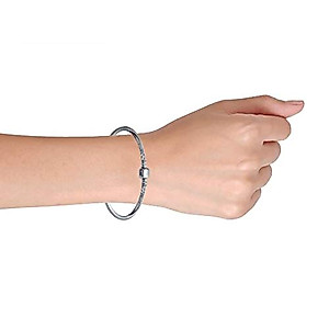 Personalized Initial Simple European Charm Bangle Bracelet for Women Teens .925 Sterling Silver Round Barrel Clasp Customizable