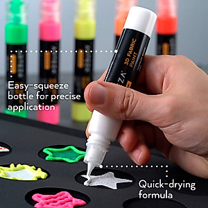 Arteza 3D Fabric Paint, Set of 30, Metallic & Glitter Colors, 1oz Tubes, Glow-in-The-Dark & Vibrant Shades, Textile Paint for Clothing, Accessories, Ceramic & Glass