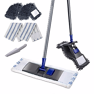 MASTERTOP Professional Microfiber Mop - Microfiber Sweeper Dust Mop,Wet & Dry Floor Cleaning Mop, 4 Replaceable Washable Mop Pads, Extendable Handle, Flat Magic Mop for Hardwood, Tiles, Laminate