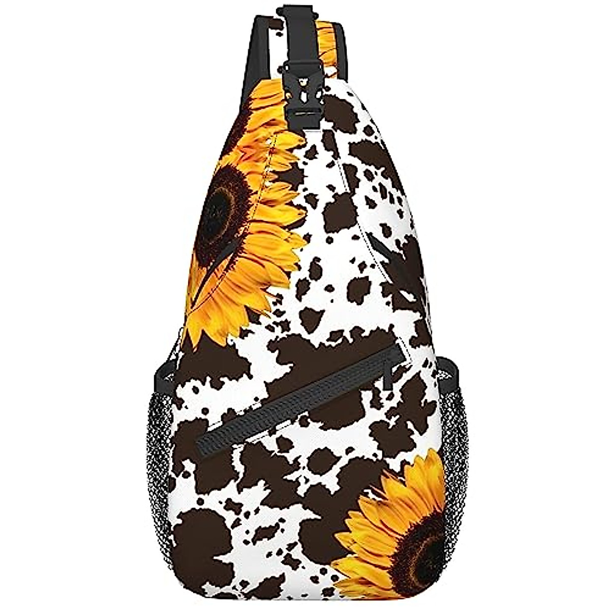 UTKHCYW Cow Print Sunflower Crossbody Sling Backpack, Brown Cow Print Bag Gifts Ideal, Single Shoulder Bag for Travel, Hiking, and Daily Use