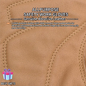 SAVJOB Gardening Gloves for Men&Women,Goatskin Leather Thorn Proof Garden Gloves with Touchscreen,Work Gloves,Gardening Gifts,Brown,Large