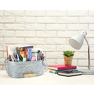 Rustic Fahmouse Galvanized Food Kitchen Utensil Holder, Picnic Drink Serveware Caddy, Multipurpose Vintage Storage Bin With Handle For Dining Table Bathroom Gardening- 12 Inch - Antique Silver