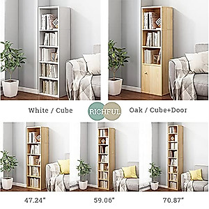IOTXY Small Narrow Corner Bookcase - 71 Inches Tall Gap Freestanding Storage Cabinet, 8 Lattices Open Shelves Tower Rack, Cubes Bookshelf in Oak