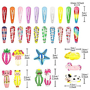 Hair Clips for Girls, Funtopia 100 Pcs Cute Snap Hair Clips Barrettes for Women Teens Girls Kids, Colorful No Slips Metal Fruit Animal Hair Clips for Birthday Party