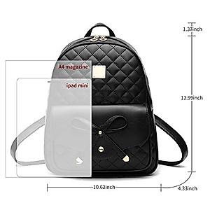 I IHAYNER Girls Bowknot 2-PCS Fashion Backpack Cute Mini Leather Backpack Purse for Women Travel Bag Ladies Shoulder Bags Black
