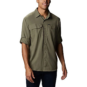 Columbia Men's Silver Ridge Lite Long Sleeve Shirt, UV Sun Protection, Moisture Wicking Fabric, Stone Green, Small