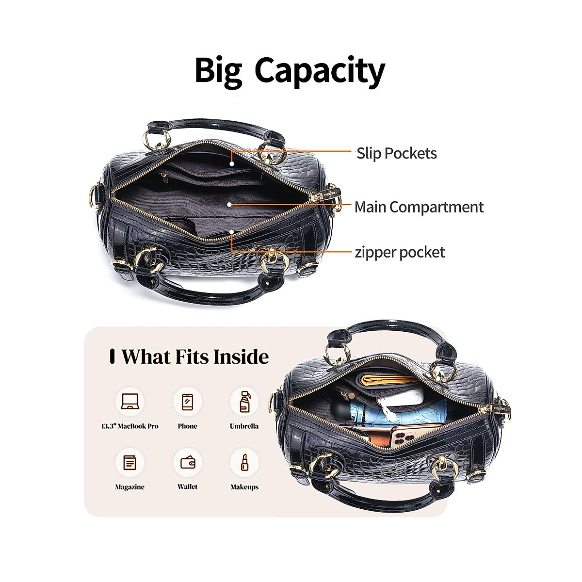 FEIMINA High-End Genuine Leather Shoulder Bag for Women, Stylish Handbag for Ladies, Refined Tote Purse, Crossbody Bag (Purple)