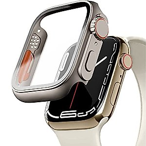 AHNHSKY Protective Case with Tempered Glass Screen Protector Compatible with Apple Watch Series SE 6 5 4 44mm, Ultra Style Slim Scratch Resistant Rugged Hard PC Cover Bumper for iWatch 44 mm