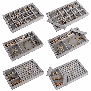 yarlung 8 Pack Velvet Jewelry Trays, Drawer Insert Jewelry Organizer Earring and Ring Storage, Divided Jewelry Holder for Bracelet Display, Necklace, Brooch, Watch