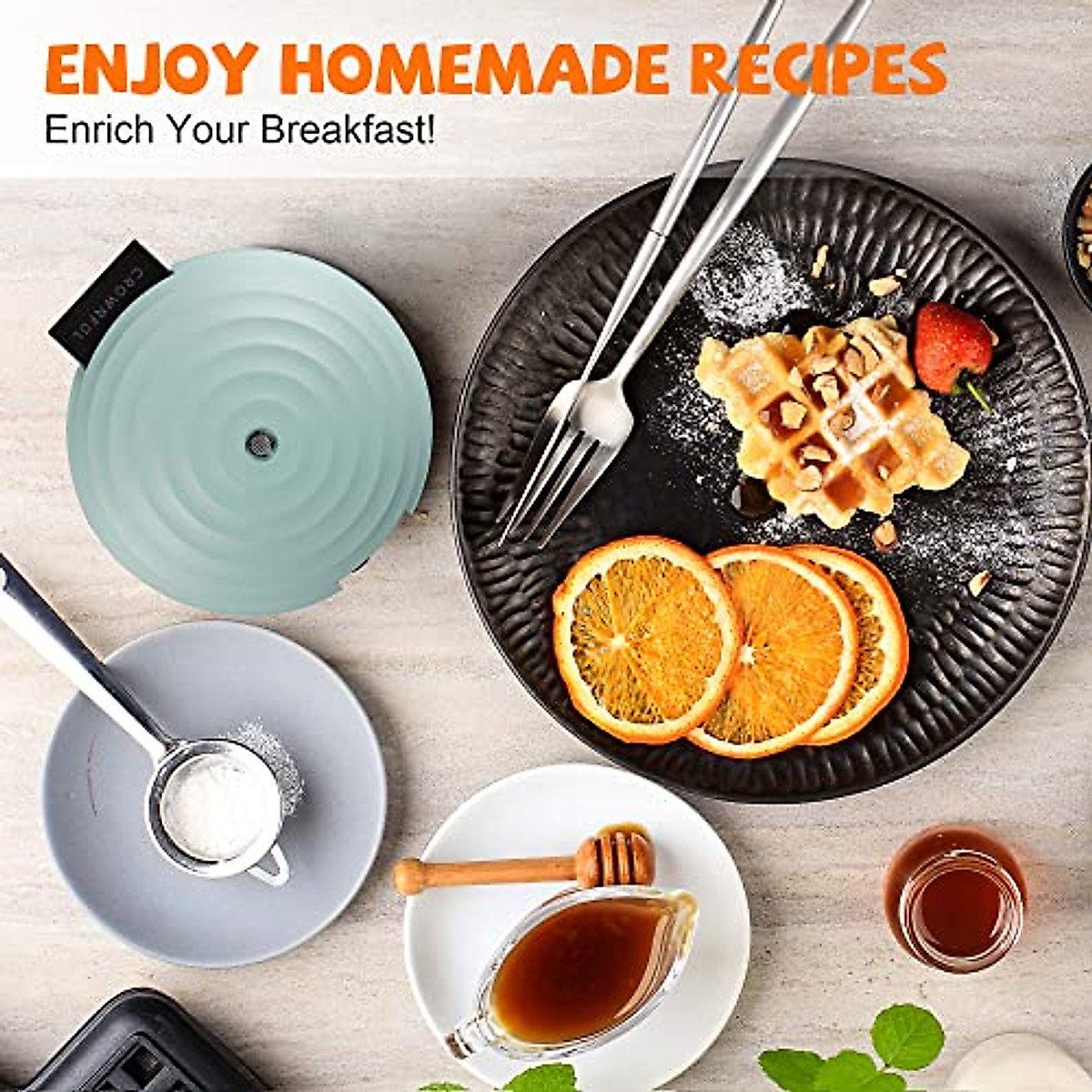 CROWNFUL Mini Waffle Maker Machine, 4 Inch Chaffle Maker with Compact Design, Easy to Clean, Non-Stick Surface, Recipe Guide Included, Perfect for Breakfast, Dessert, Sandwich, or Other Snacks, Green