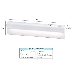 BLACK+DECKER Battery Operated Under Cabinet Lighting, Motion Sensor On/Off, Warm White LED, Stick-On Install for Kitchen & Closets - 2 Bars