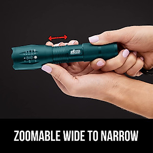 Gorilla Grip Powerful LED 750 FT Water Resistant 5 Adjustable Mode Tactical Flashlight, High Lumens Ultra Bright Battery Life Zoom Flashlights, Small Camping Car Mini Flash Light Accessories Teal Blue