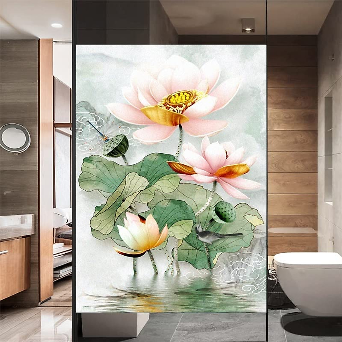 Window Film Window Decal Window Film Privacy Frosted Glass Sticker Lotus Decoration Adhesive Sticker for Home Privacy Window Decal (Size : 40x100cm)