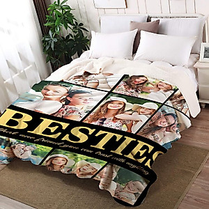 Personalized Best Friend Blanket Gifts for Women, Best Friend Birthday Gifts, Custom Friendship Blanket with Photos for Besties BFF Friends Birthday, Personalized Collage Blanket