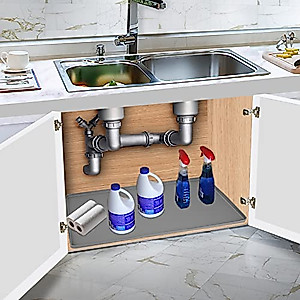 BEESVO Under Sink Mat Kitchen & Bathroom Cabinet Liner, 34" x 22" Silicone Waterproof Under Sink Drip Tray, Hold up to 3.3 Gallons Liquid, Cool Grey