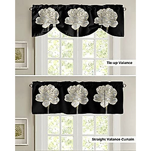 Meet 1998 Tie Up Valance 12 Inches Long Abstract White Gold Flower Adjustable Top Shade Valance for Kitchen Window Treatments Rod Pocket Short Valances for Living Room Kids Room 42x12 1 Panel