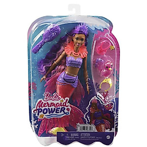 Barbie Mermaid Power Doll Set, Barbie "Brooklyn" Fashion Doll with Phoenix Pet & Accessories, Mermaid Toy with Interchangeable Fins