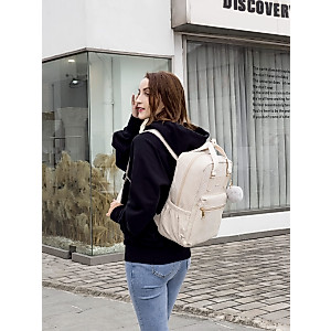 Makukke Laptop Backpack for Women - Corduroy Water Resistant School Bookbag with 15-Inch Laptop Sleeve Daypack for Travel School Work