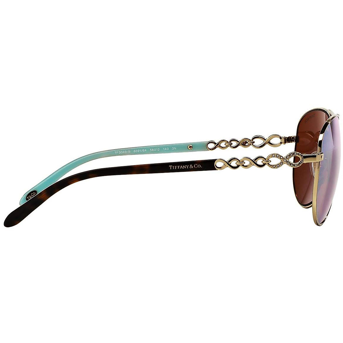 Tiffany Model: TF3049B - 609164 PALE GOLD Frame w/DARK BROWN MIRROR WHITE Lens 58-12-140