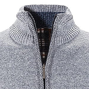 Men Full Zip Up Cardigan Sweaters Slim Fit Flannel Lining Knitted Cardigans Zipper Thick Casual Knit Sweater Coat (Light Grey,3X-Large)