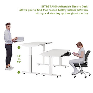 Radlove Dual Motors Height Adjustable 63 x 30'' Electric Standing Desk with Drawer Stand Up Table 4 Memory Keys, Computer Desk with Splice Board Home Office Desk, White Top + White Frame