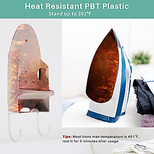 Ironing Board Hanger Wall Mount, Iron Hanger with Ironing Board Rack, Heat Resistant Iron Holder Wall Mount for Max 5 Inch Width (White)