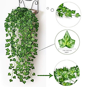 12 Pack Fake Vines for Room Decor Artificial Ivy Garland with Clip Green Flowers Hanging Plants Faux Greenery Leaves Bedroom Aesthetic Decor for Home Garden Wall Wedding