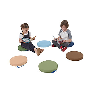 ECR4Kids SoftZone Floor Cushions with Handles, 2" Deluxe Foam, Round, Earthtone, (6-Pack)