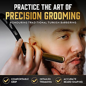 The Cambridge Cutthroat® Cut Throat Razor Kit with Travel Pouch - Black & Gold Stainless Steel Professional Barber Single Straight Edge for Men - Moustache Shaver & Beard Shaper