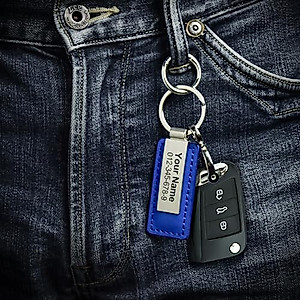 Clawelves Engraved Personalized Leather Keychain - Custom Name ID Metal Keychain for Men and Father Gift (Classic Leather&Metal Keychain)