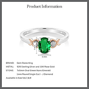 Gem Stone King 925 Sterling Silver and 10K Rose Gold 7X5MM Oval Gemstone Birthstone and Diamond Accent Engagement Ring | Wedding Anniversary Promise Ring For Women | Available In Size 5-9