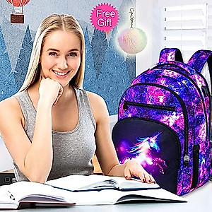 KLFVB Laptop Backpack for Women, Travel College Bookbag with USB Charging Port, 17 Inch Cute Business Computer Waterproof Anti Theft Backpacks for Teenagers Girls - Unicorn