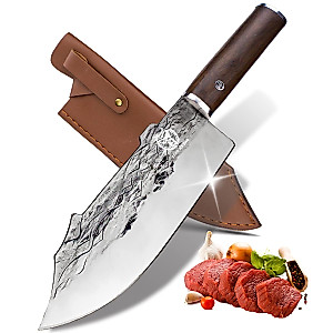 ZENG JIA DAO Heavy Duty Butcher Knife with Sheath High Carobon Steel Meat Cutting Cleaver for Slaughter - Outdoor Carry Hunting Knife