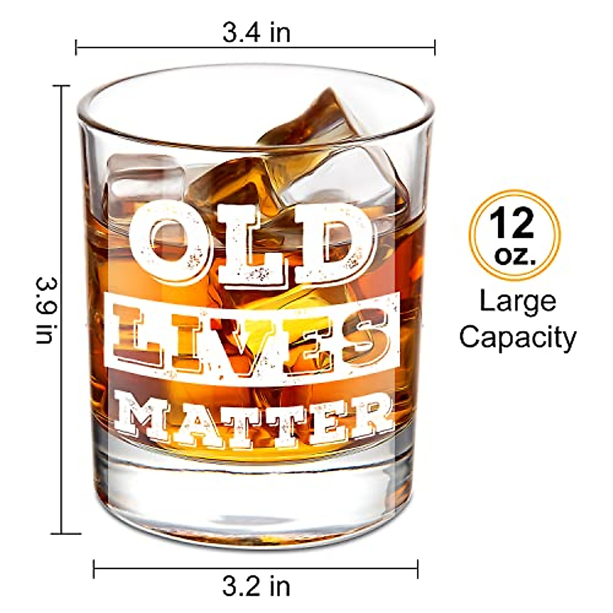 LIGHTEN LIFE Old Lives Matter Whiskey Glass 12 oz,Rock Glass in Valued Wooden Box,Funny Birthday or Retirement Gift for Grandpa,Dad ,Old Man,Old Fashioned Whiskey Glass