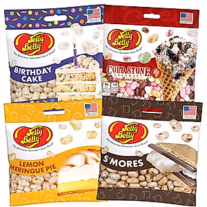 Needzo Jelly Bean Dessert Assortment with Ice Cream Parlor, Birthday Cake, Lemon Pie, & S'mores Beans, Celebration Kit Gourmet Chewy Candy for Boys or Girls, Bagged Candies, Pack of 4, 3.5 Ounces