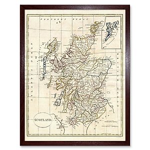 1799 Clement Cruttwell Map Scotland Vintage Art Print Framed Poster Wall Decor 12x16 inch